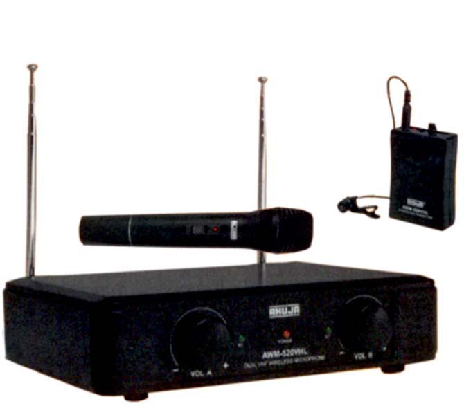 DUAL CHANNEL VHF RECEIVER 1 X HANDHELD MIC & 1 X TIE-CLIP MIC - AWM ...
